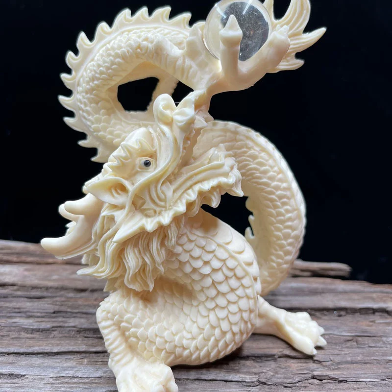 Cool White Dragon Statue Play Bead Chinese Dragon Sculpture Ornaments ...