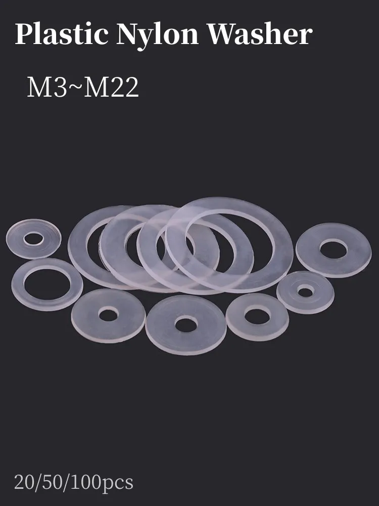 20/50/100Pcs M3 M22 Clear Nylon Plain Washers Plastic Flat Washer ...