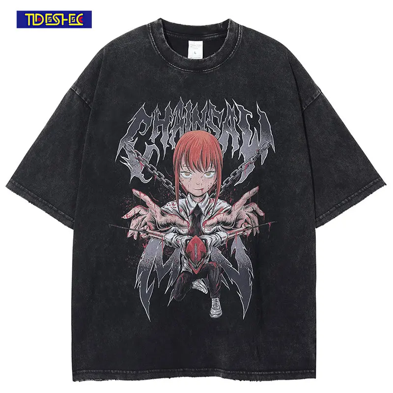 Anime Vintage Tee | Washed T-shirts | Short T-shirt | Men Clothing ...