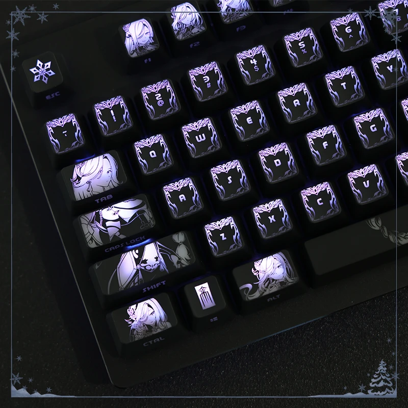 Genshin Impact Shenhe Keycaps Anime Theme Custom Design Backlit Black ...