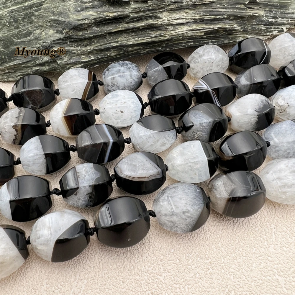 Large-Black-Agates-And-White-Quartz-Faceted-Lantern-Nugget-Beads-For ...
