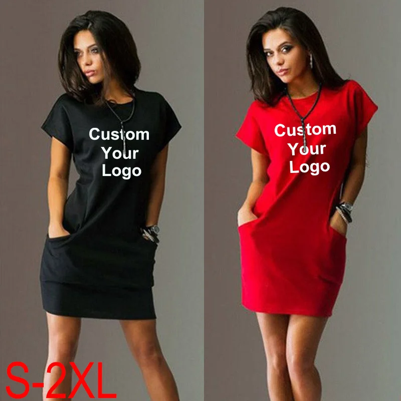 Summer-Custom-Your-Logo-Short-sleeved-Dress-Ladies-Slim-Dress-Round ...