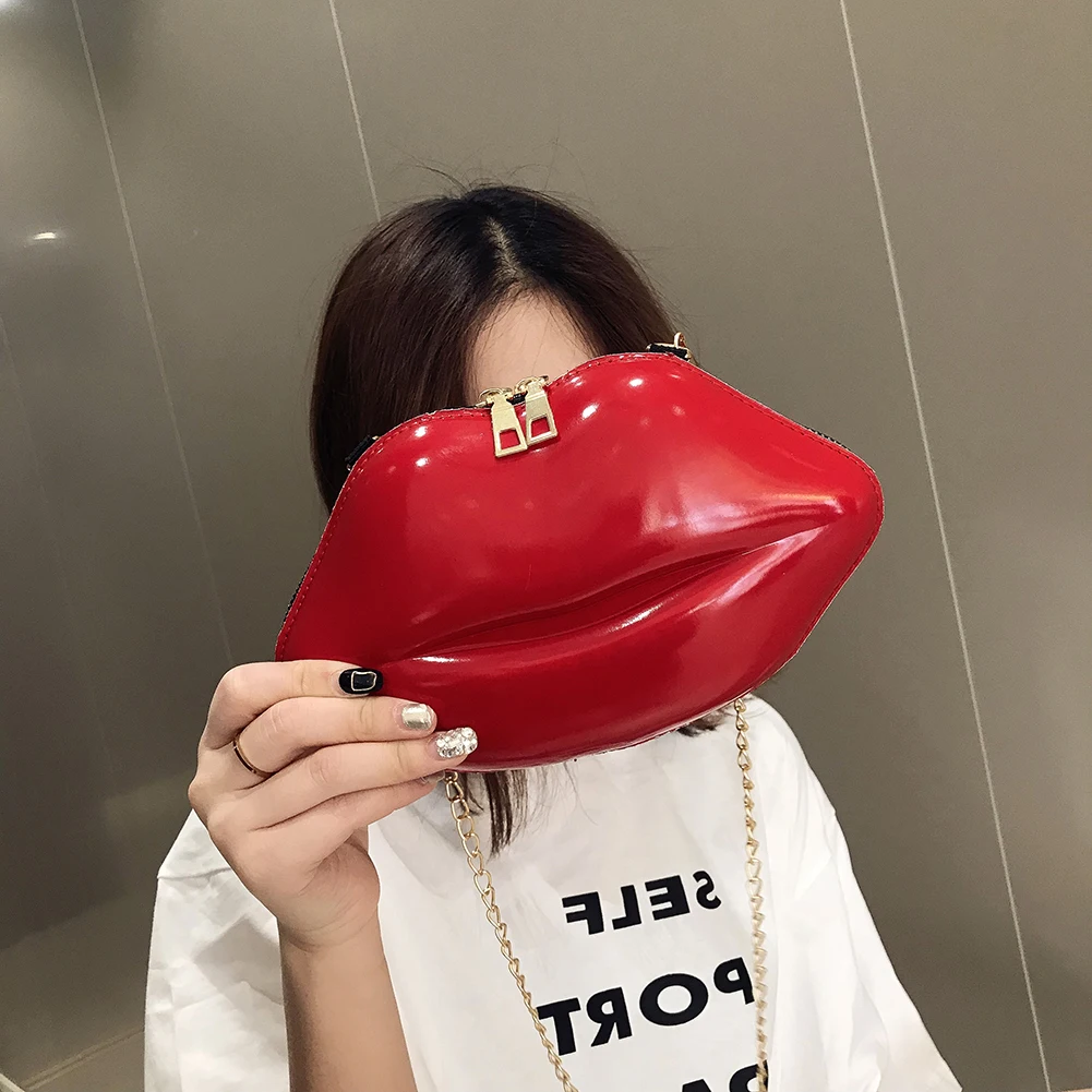 Lips Shaped Small Sling Purse PVC Women Chain Crossbody Bag Coin Bag ...
