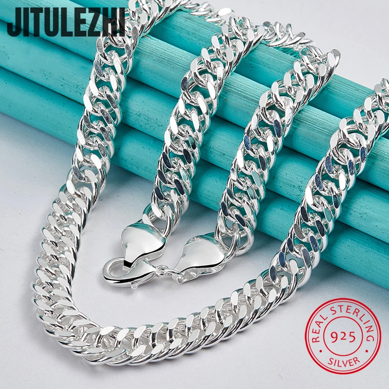 925-Sterling-Silver-Necklace-For-Men-1pc-Gorgeous-Silvery-Plated-Cuban ...