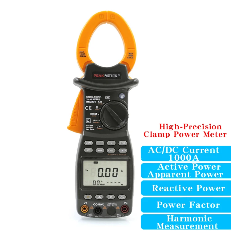 PEAKMETER MS2205 Multifunctional Intelligent Three-Phase Clamp Harmonic ...