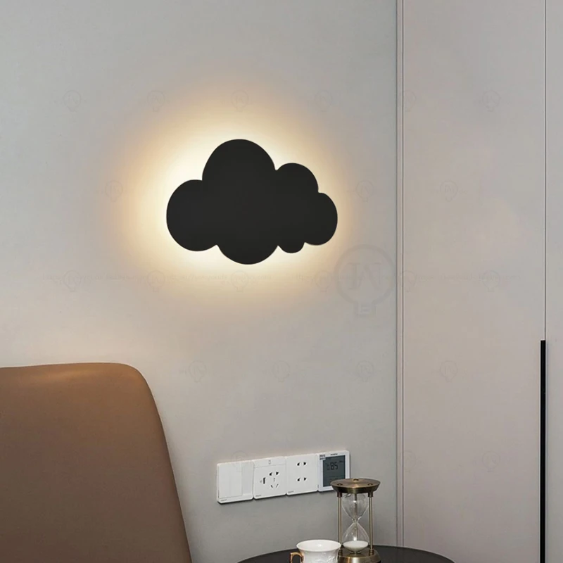 Black-and-white-children-s-room-cartoon-cloud-wall-lamp-minimalist ...