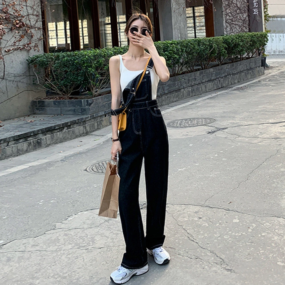 Vintage Denim Overalls Women Summer 2022 Korean Style Pants Loose Wide ...