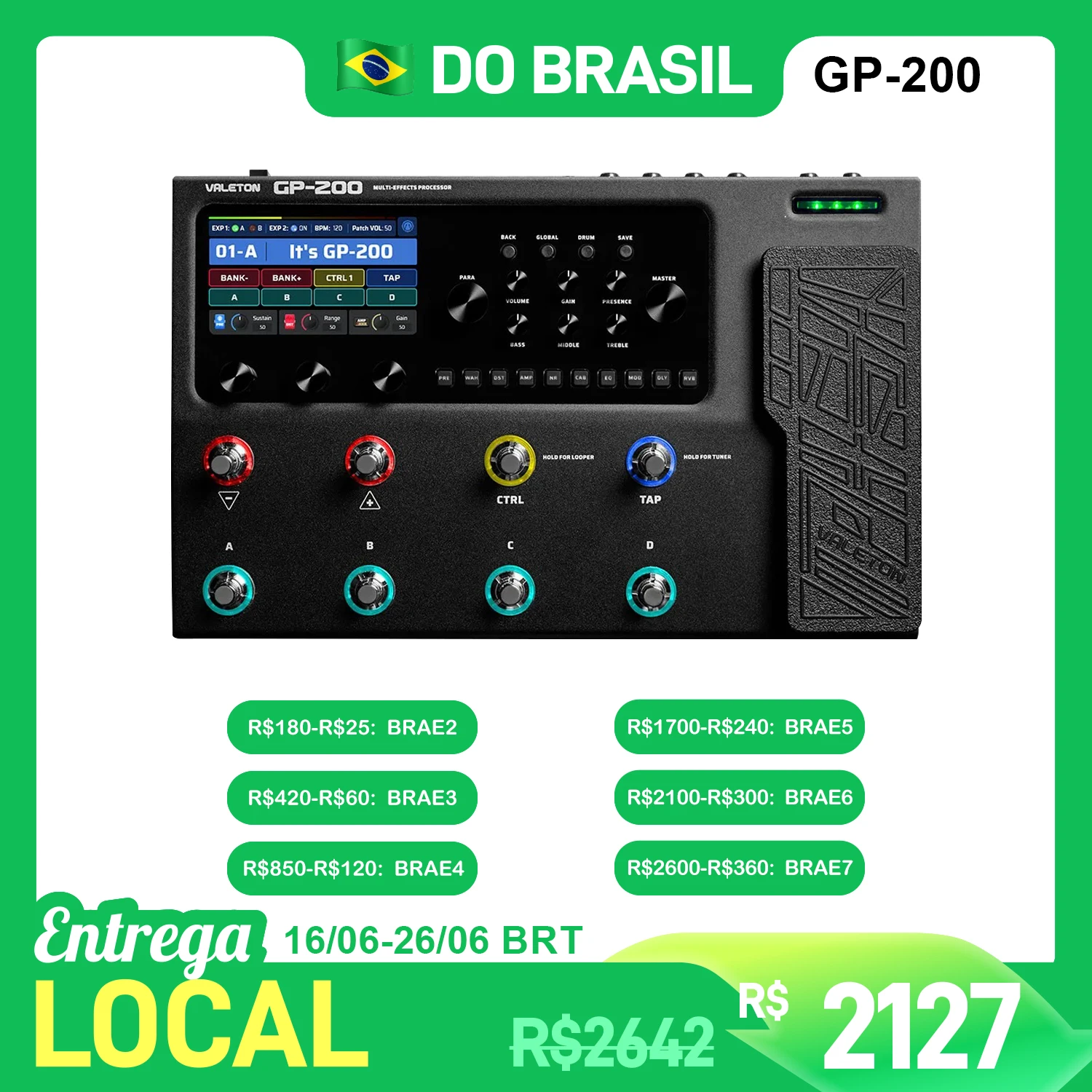 VALETON GP-200 Brasil Guitar Bass Amp Modelagem IR Simulação Multi ...