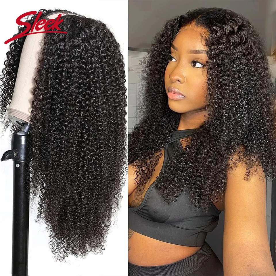 Sleek-U-Part-Kinky-Curly-Human-Hair-Wig-Brazilian-Curly-Hair-Machine ...
