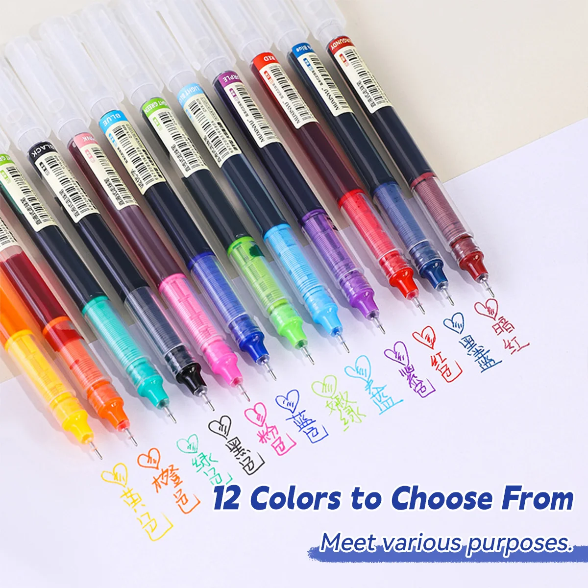 12 Color Straight Liquid Pen 0.5mm Needle Type Quick-drying Anti ...