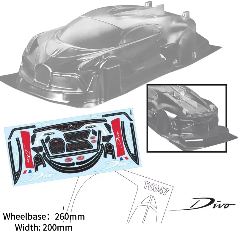 1/10 Super Car Divo drift RC Pony Car PC Body Shell 190mm Width ...