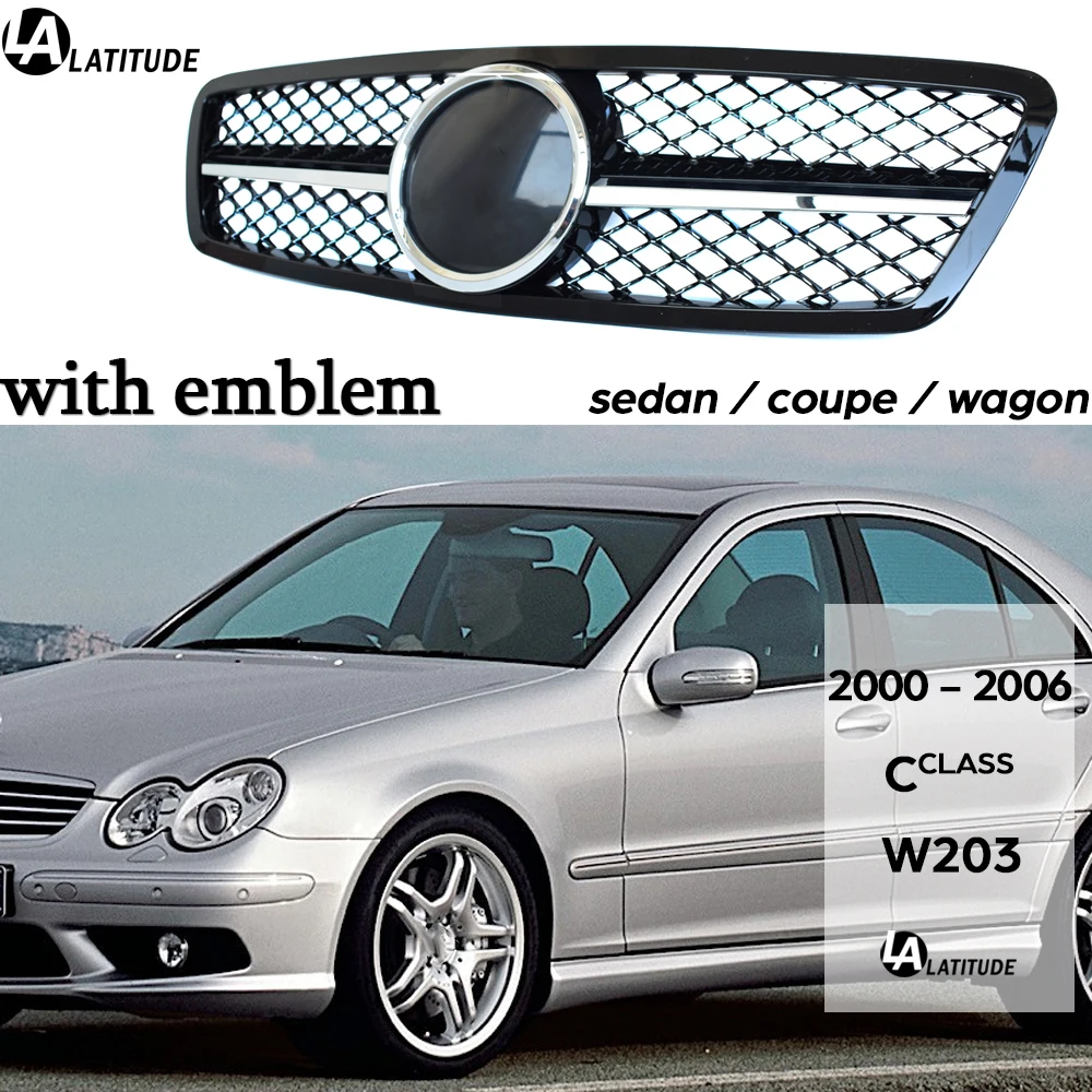 W203-Grill-zwart-Zilver-Grille-Voor-Mercedes-C-Klasse-2000-2006-C180 ...