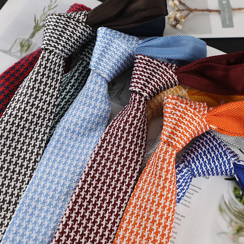 2023 New Korean Plaid Knitted Necktie For Men 6cm Colourful Knitting ...