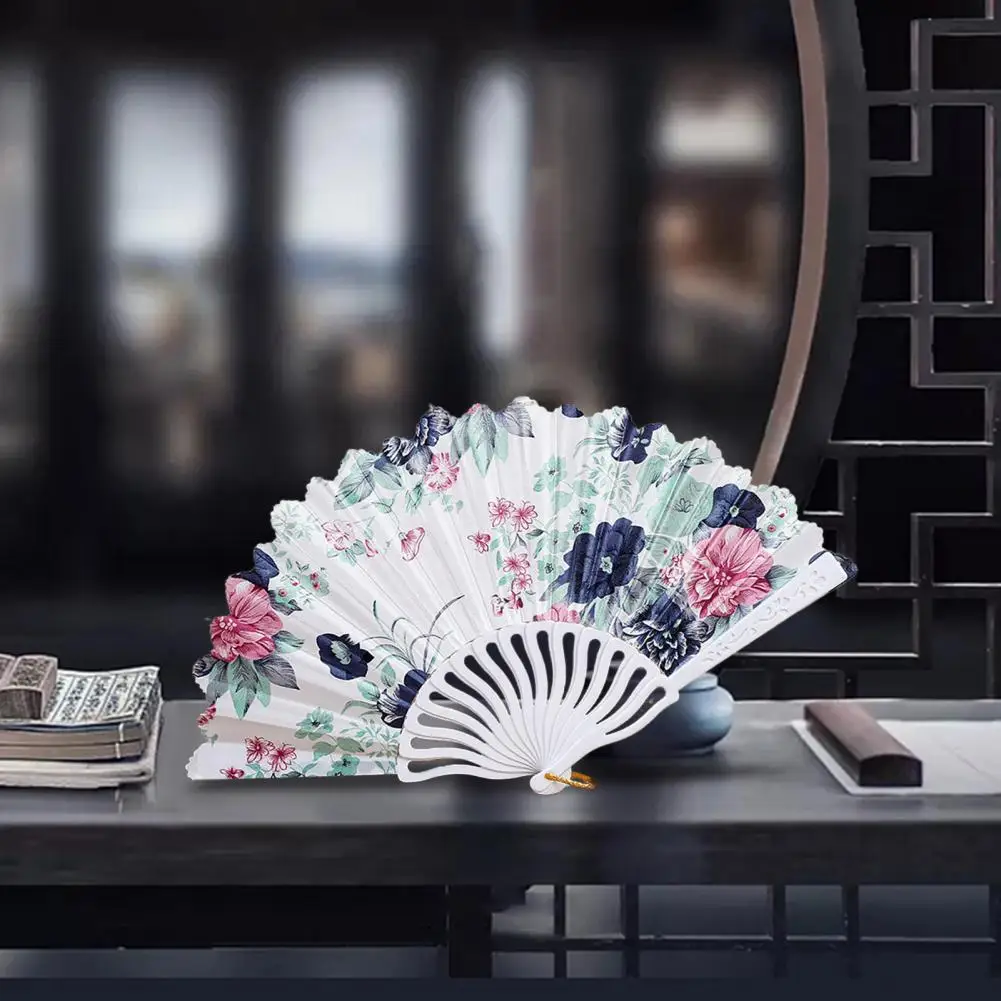 Plastic-Folding-Fan-Chinese-Style-Craft-Cloth-Fan-Retro-Flower-Plain ...