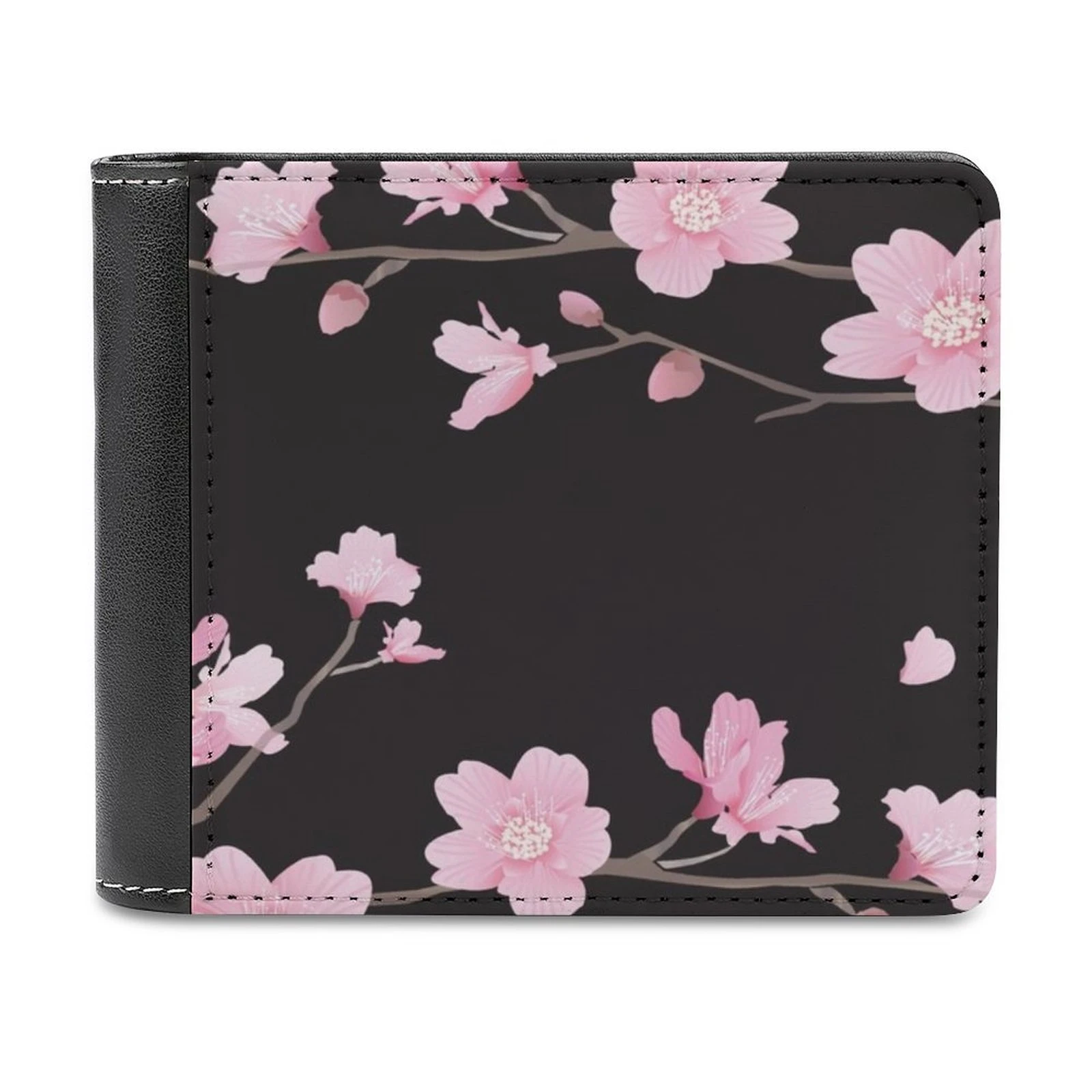 Cherry Blossom Flower Plant Black Business Men Wallets Small Money ...