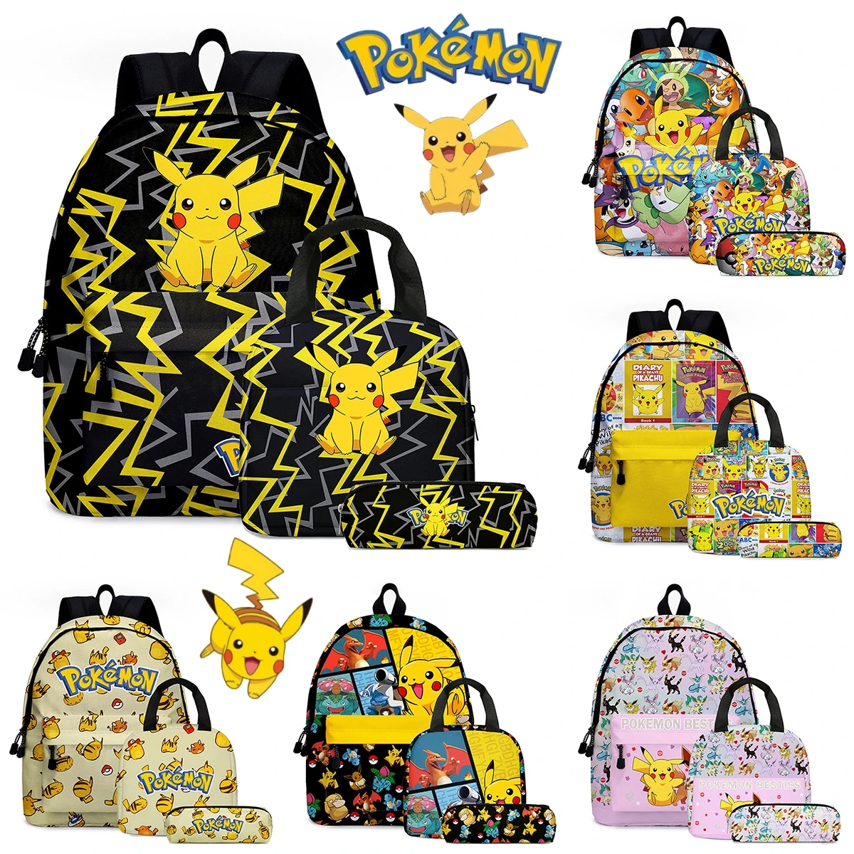 3D-Cartoon-Pikachu-Backpack-Set-Anime-Pokemon-Student-Schoolbags-with ...