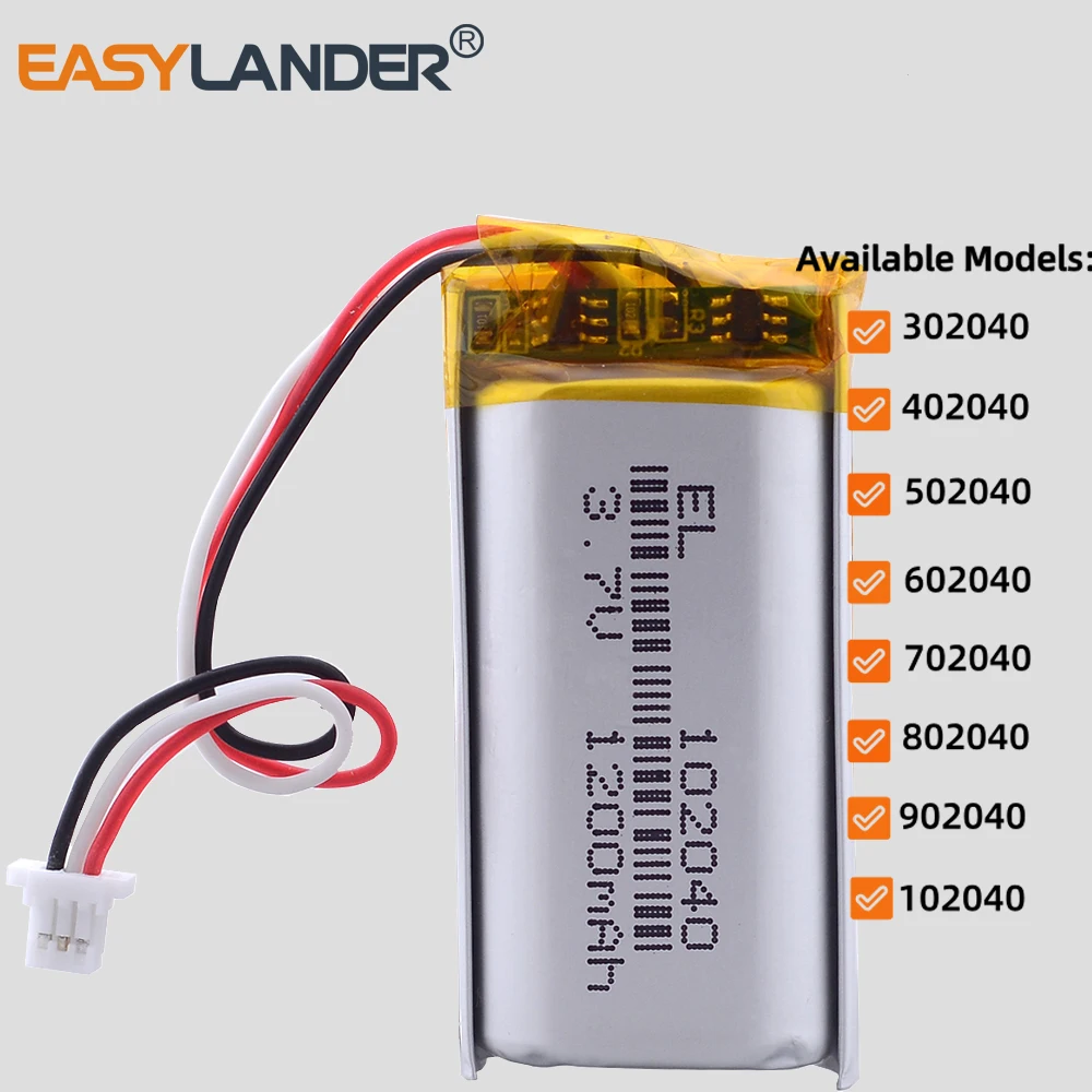JST1.0mm 3Pin 902040 3.7V 1000mAh 302040 402040 502040 602040 702040 ...