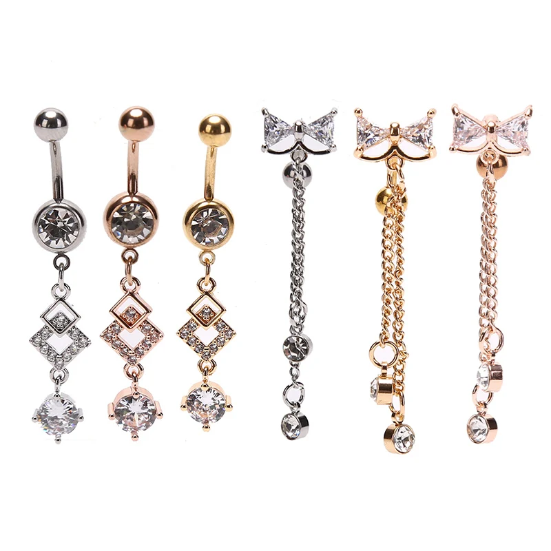 1PCS Sexy Dangling Navel Belly Button Ring Crystal Flower Dangle Steel ...