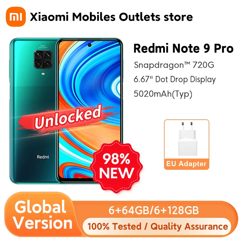 Xiaomi-redmi note 9 pro versão global desbloqueada, 64gb/128gb, nfc, snapdragon 720g, octa core ...