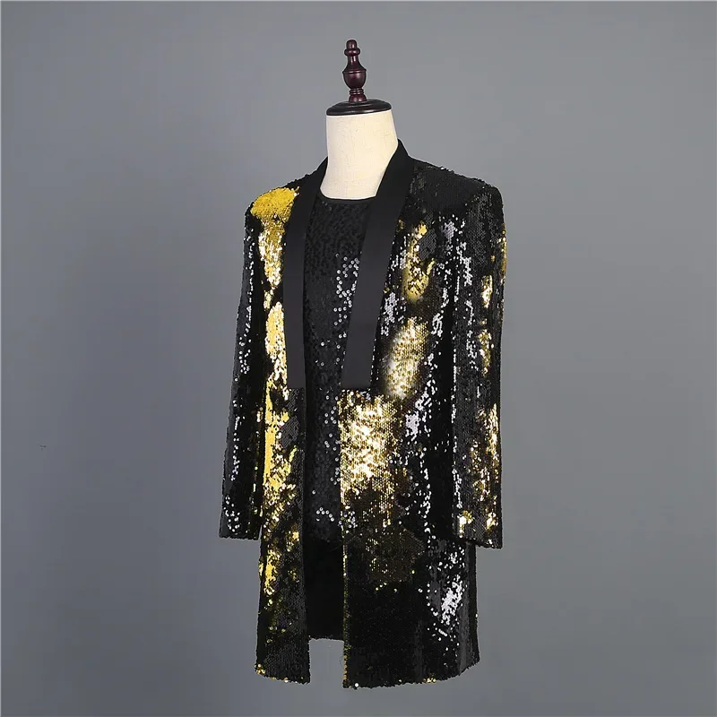 Gold-Black-Sequin-Extra-Long-Blazer-Jacket-Men-Slim-Fit-Cardigan ...