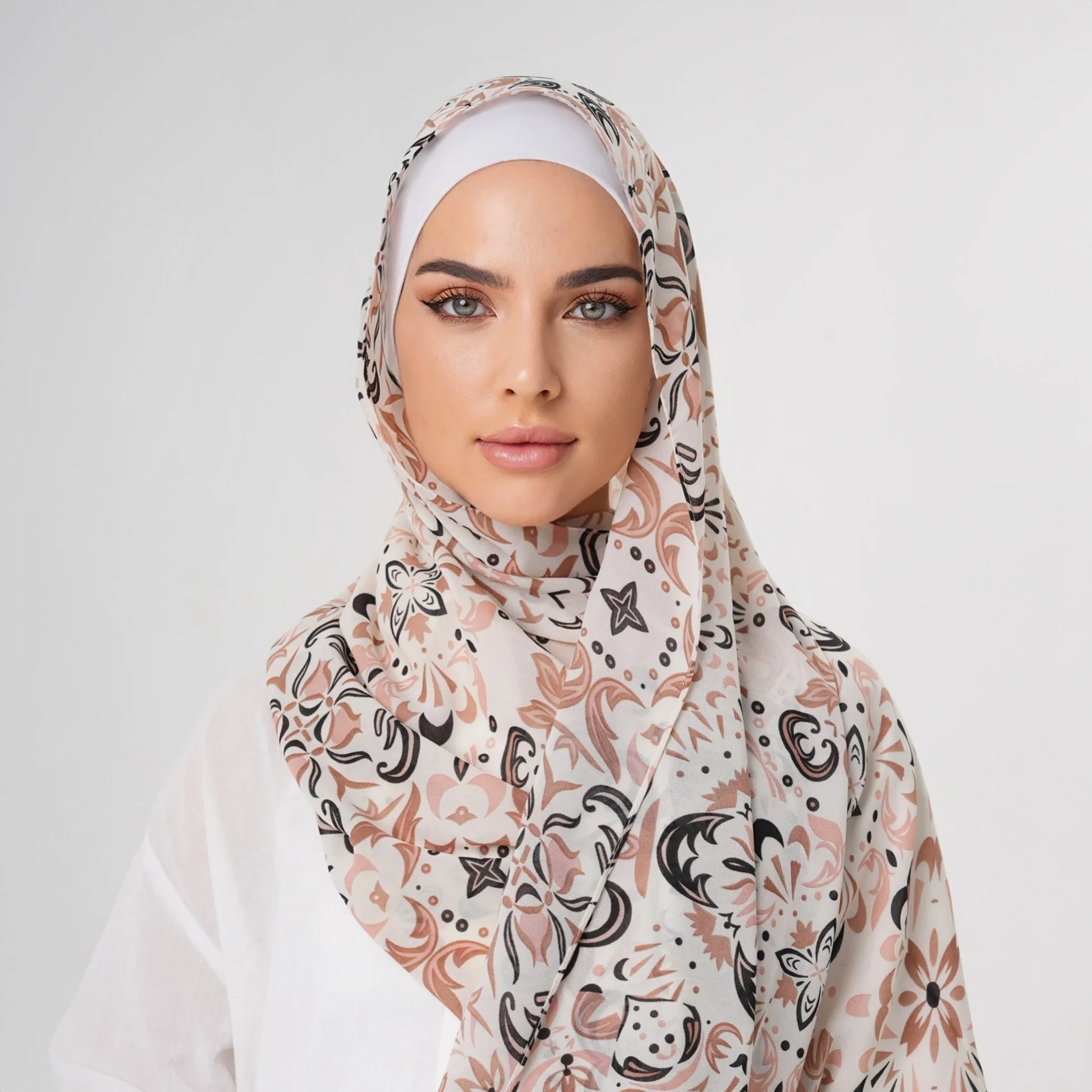 Bufanda Hijab de gasa con perlas malasias estampadas, chales de lunares ...