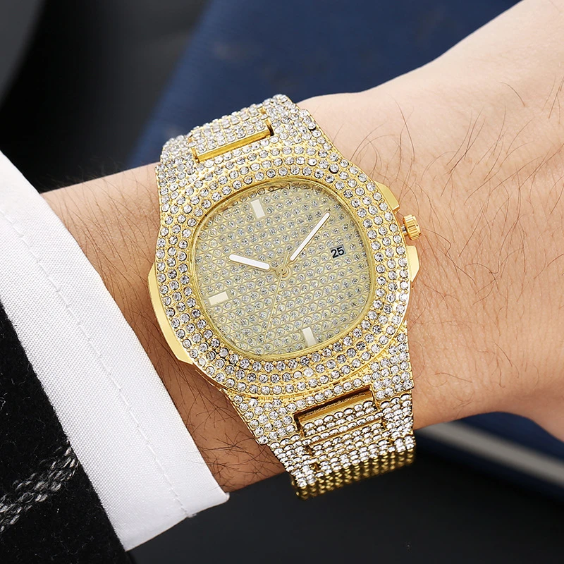 Hiphop Cool Hip Hop Diamond Watch Rap Men's Quartz Strap Calendar ...