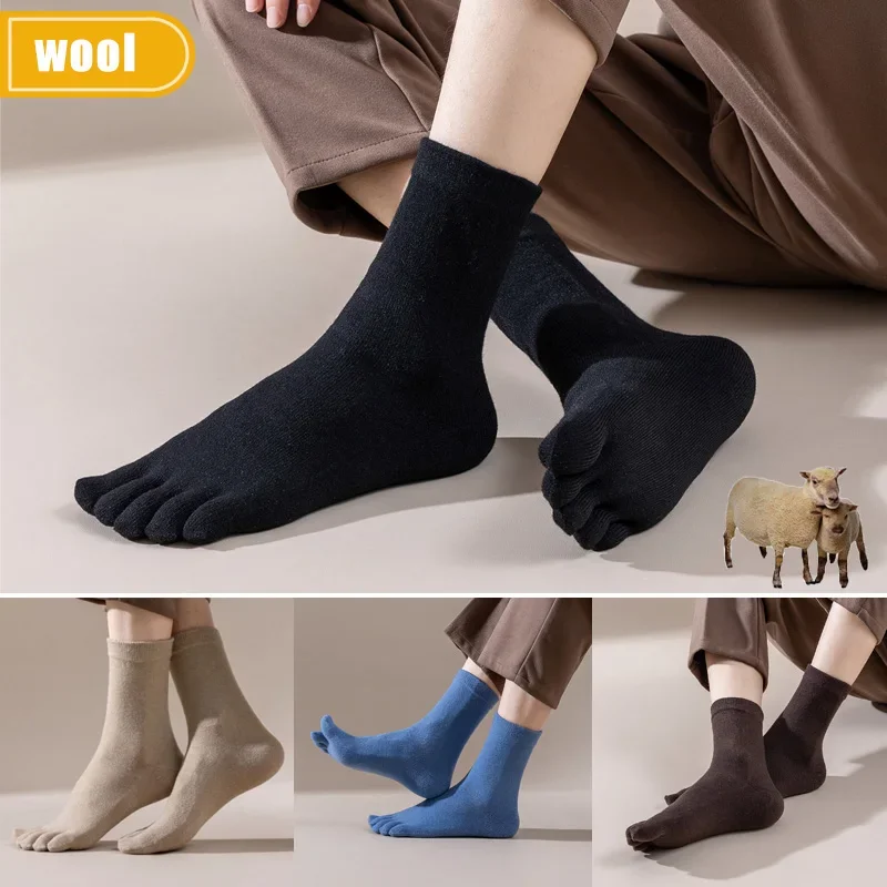Mans Wool Five Finger Socks Short Thick Solid Sweat-Absorbing Business ...