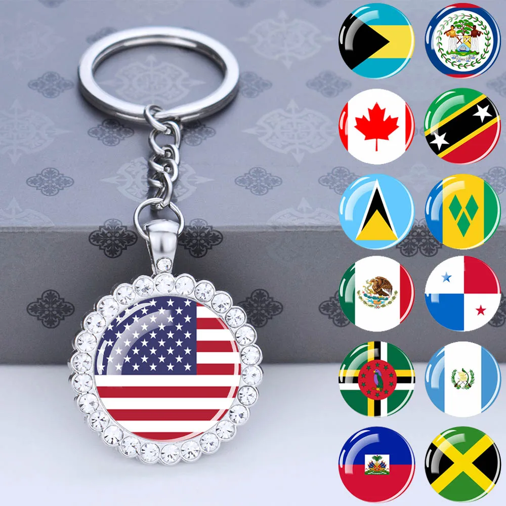 North-American-National-Flag-Keychains-Glass-Dome-Rhinestone-Pendant ...