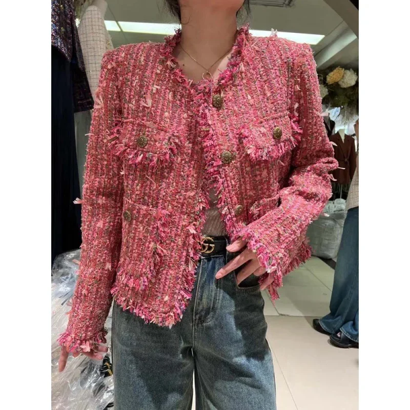 Elegante-grobe-Tweed-Fringed-Top-kurze-Jacke-f-r-Frauen-2024-Herbst ...