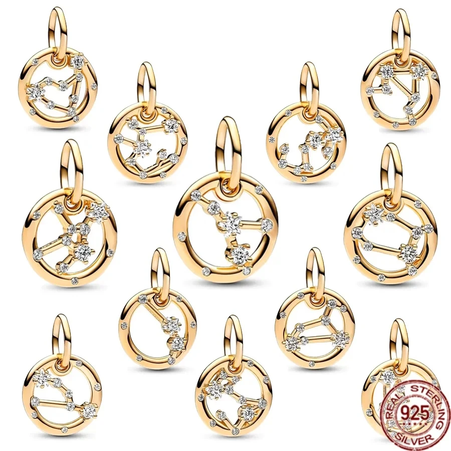 NEW-925-Sterling-Silver-Gold-Plated-12-Zodiac-Signs-Dangle-Charm-Bead ...