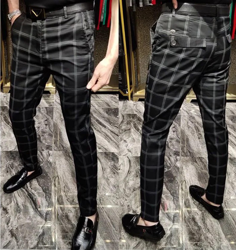 New-Male-Classic-Black-Formal-Pants-Men-Striped-Plaid-Business-Casual ...