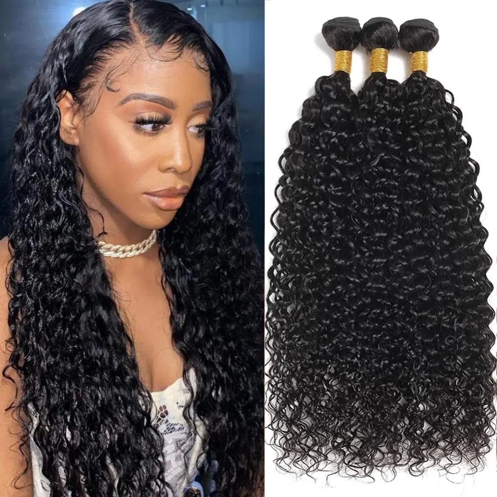 30 32 36 40 Inch Deep Wave Human Hair Bundles Brazilian Remy ...