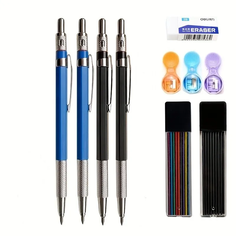 2-0mm-Mechanical-Pencil-Set-Black-Color-Lead-Refill-2B-Automatic-Pencil ...