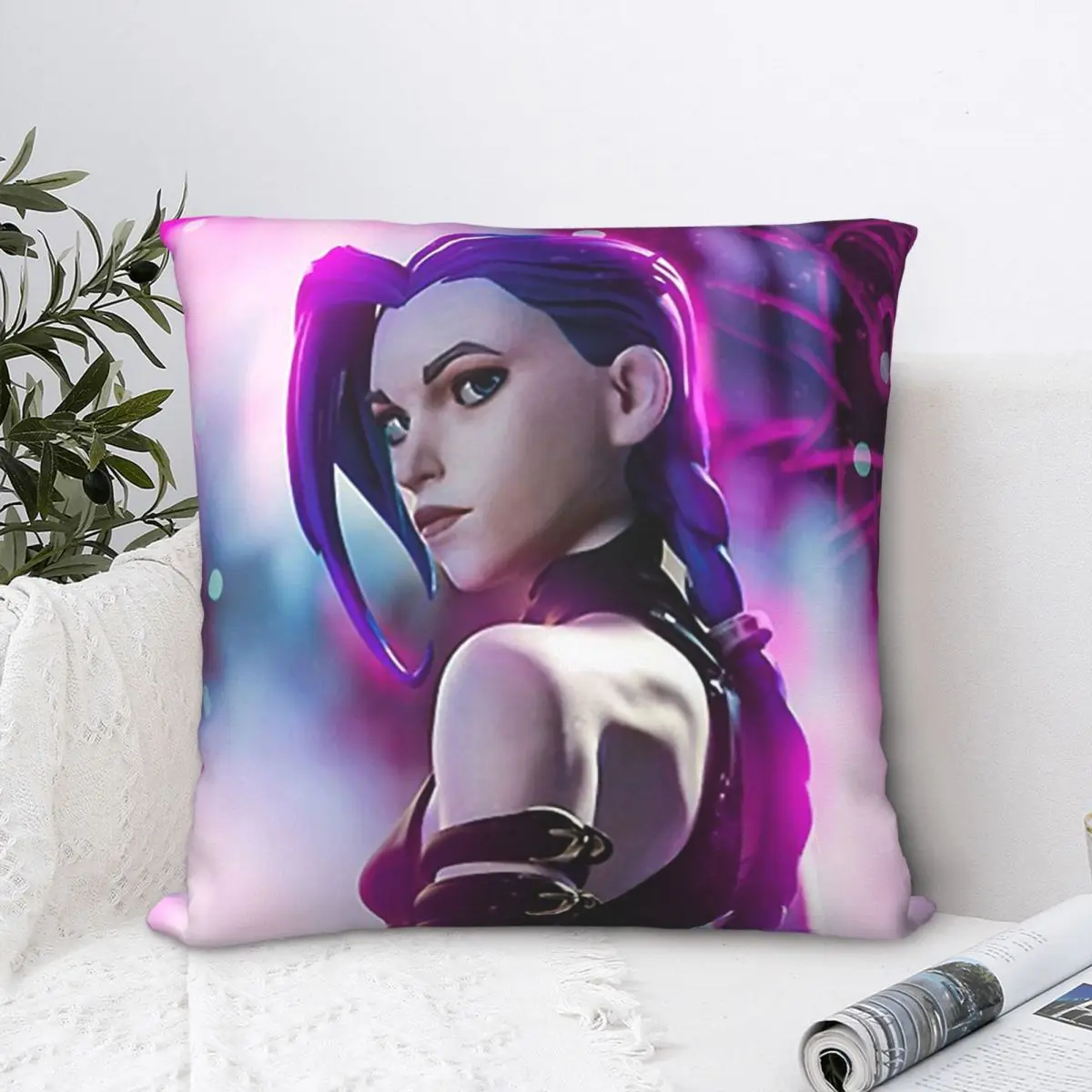 Jinx Back Throw Pillow Case Arcane League of Legends Short Plus Cushion ...