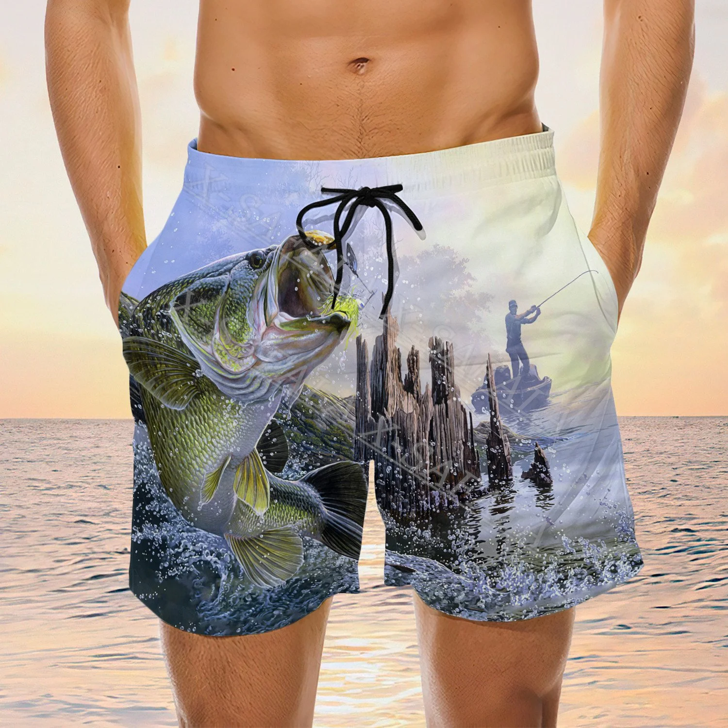 Bass Fish Fishing Lover Angler Swims 3D Print Shorts Summer Beach ...