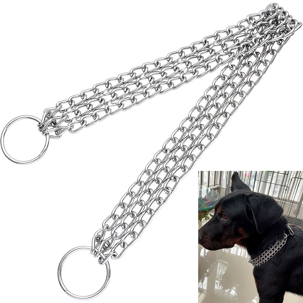 Heave Duty Three Row Dog Chain Collar Pet Iron Metal Dog Chain Leash ...