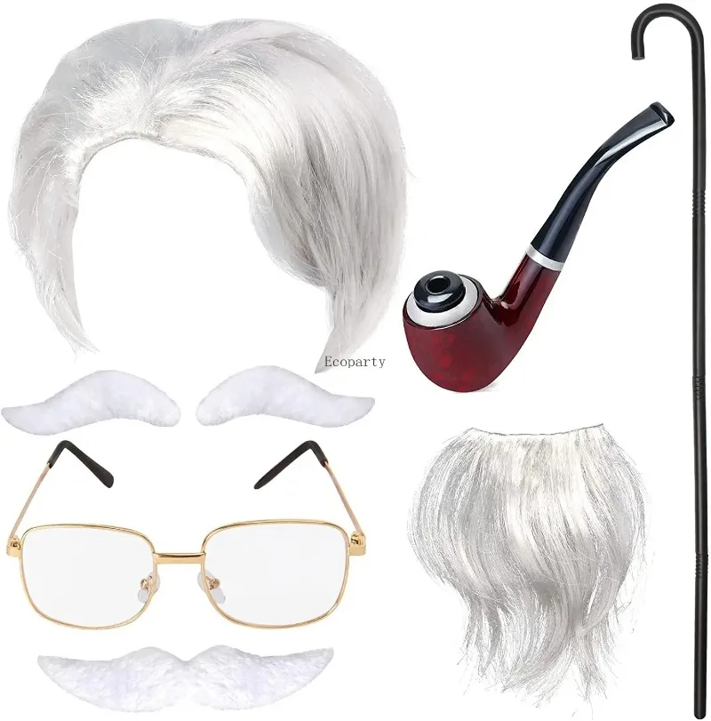 Old-Man-Wig-and-Mustache-Set-Grandpa-Costume-Accessories-Kit-with-Grey ...
