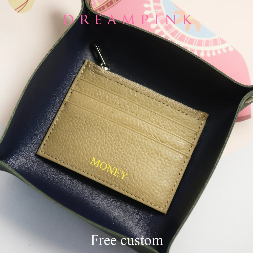 Engrave Letters Leather Card Holder DIY Custom Name Gift Genuine ...