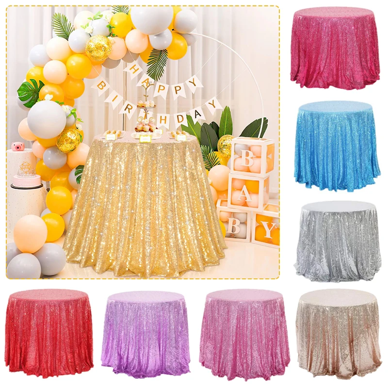 Round Sequin Table Cloth Shiny Glitter tablecloth Birthday Wedding Baby ...