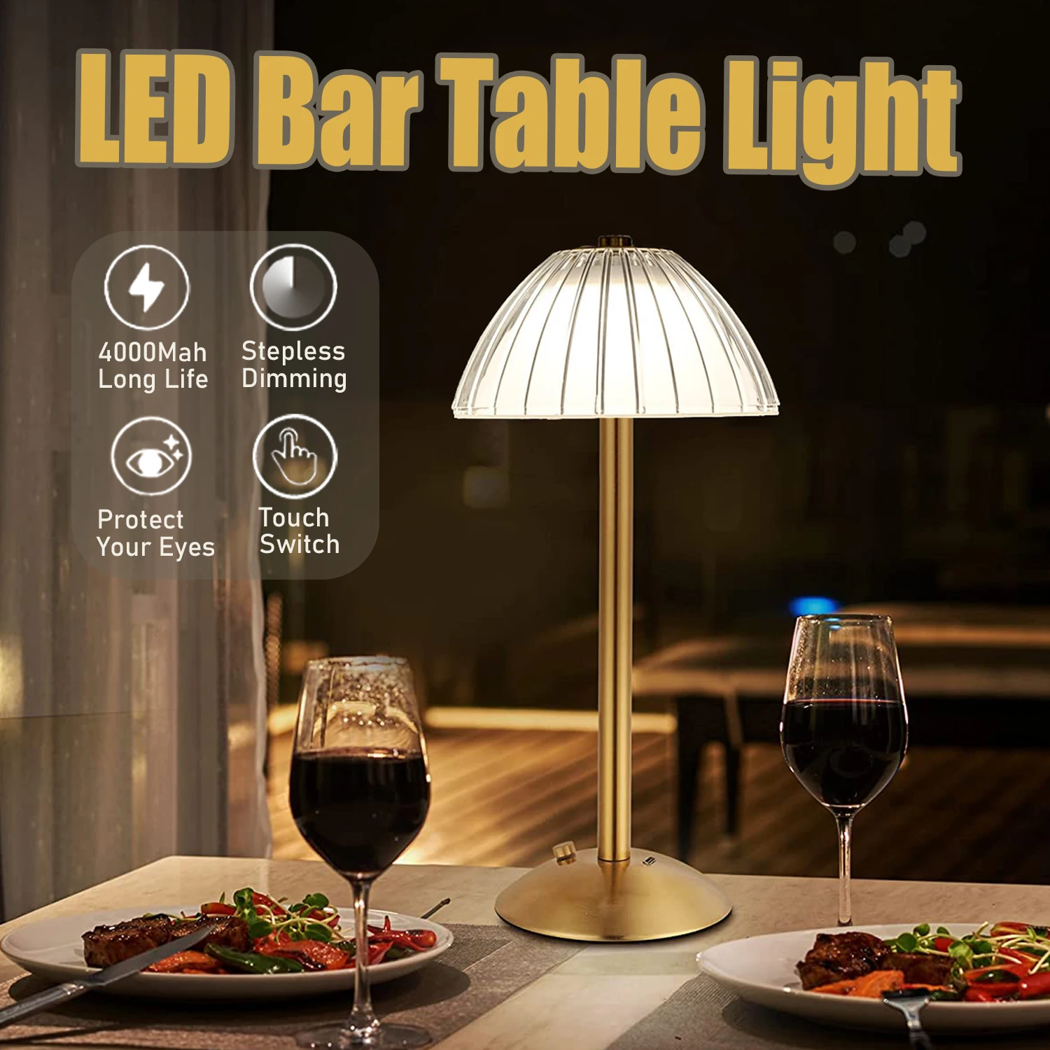 Retro Bar Table Lamp LED Touch Dimming Desk Lamp Rechargeable Wireless ...