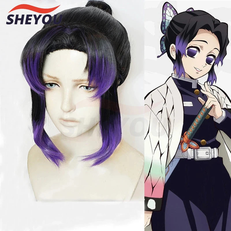 Anime-Demon-Slayer-Kimetsu-no-Yaiba-Kochou-Shinobu-Short-Black-Purple ...