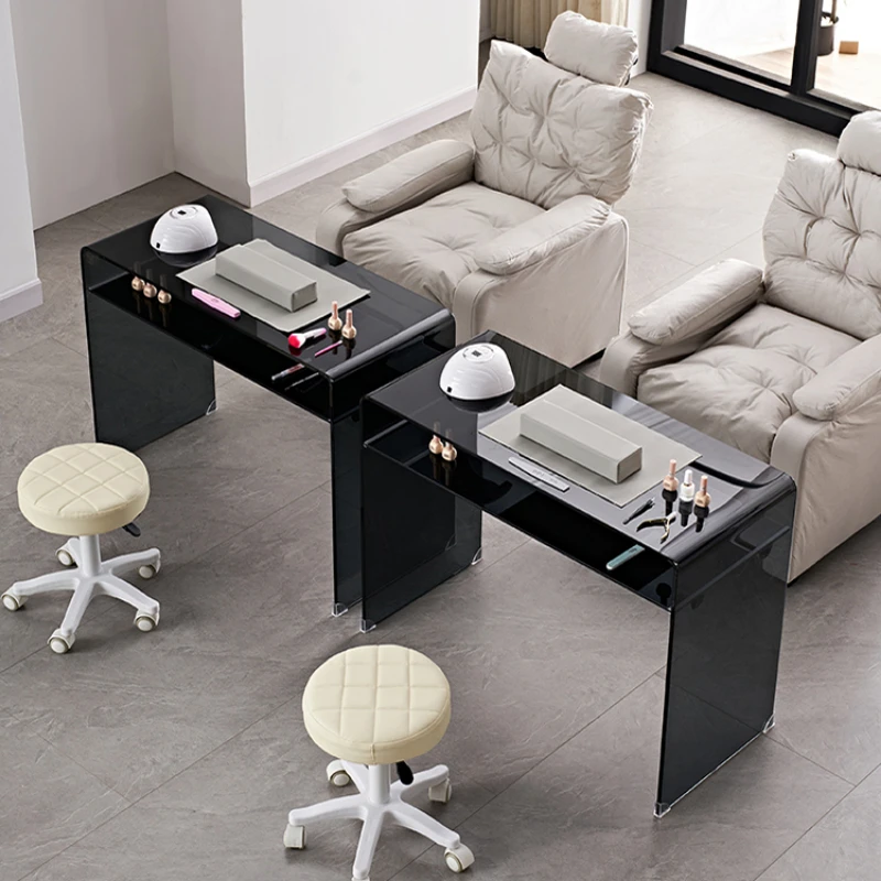 Modern-Glass-Beauty-Nail-Tables-Professional-Manicure-Simple-Black-Nail ...