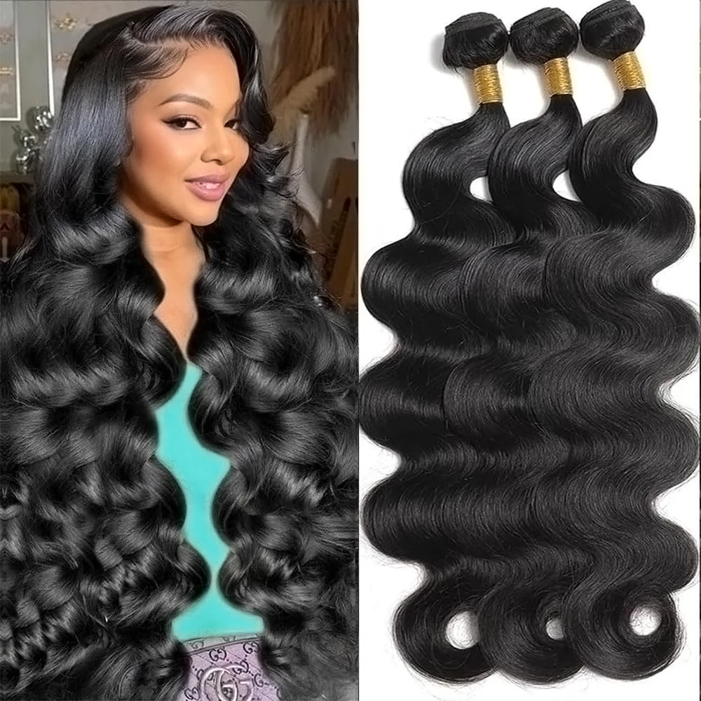 Natural Color Crochet Human Hair Body Wave Bundles Full Head Extensions ...