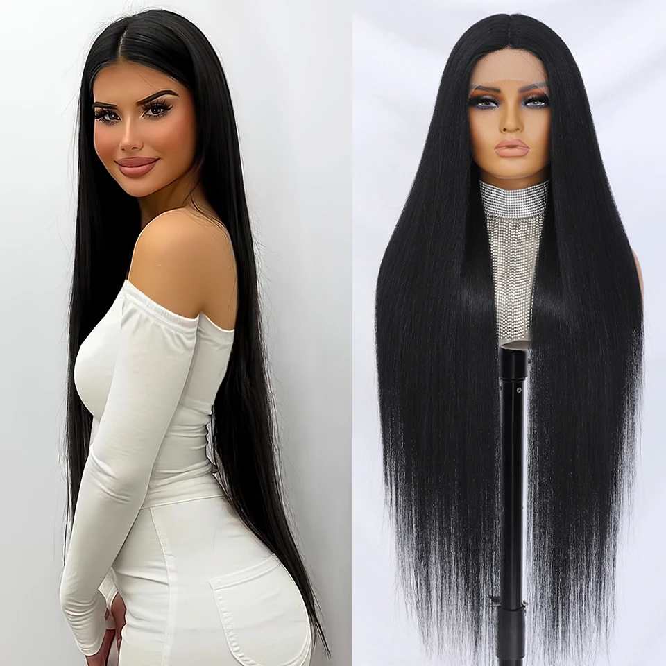 40 Inch Straight Lace Front Synthetic Wig T-Part 13x4x1 Long Lace Wigs ...
