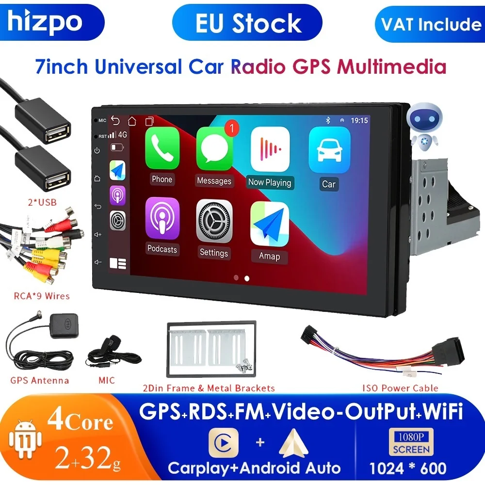 1Din Car Radio CarPlay GPS Navigation 7"IPS Full Touch Screen 1 Din ...