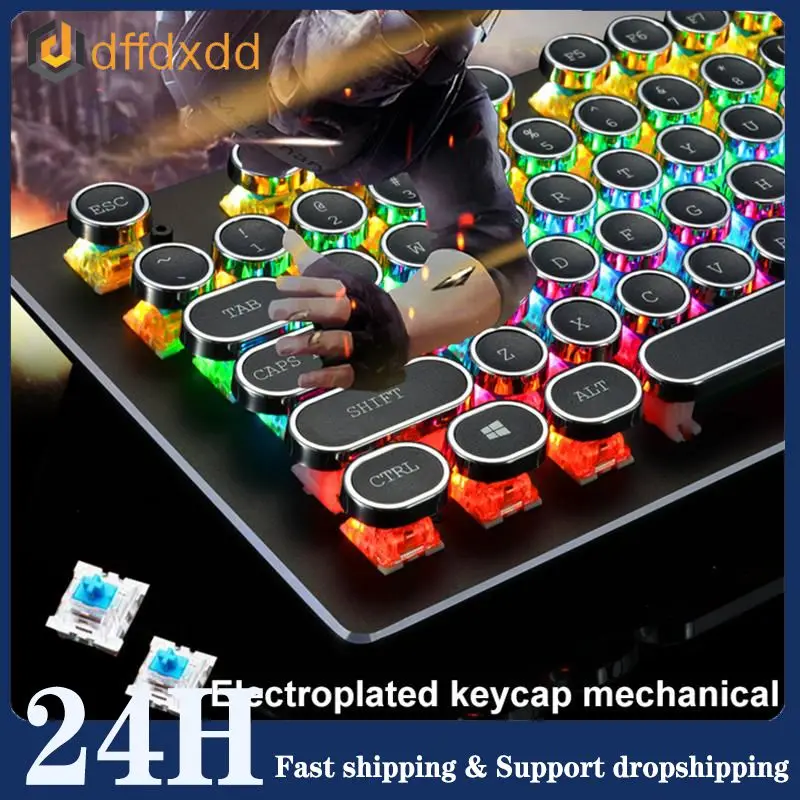 Retro-Punk-Mechanical-Keyboard-Blue-Black-Brown-Switch-104-Keys-USB ...