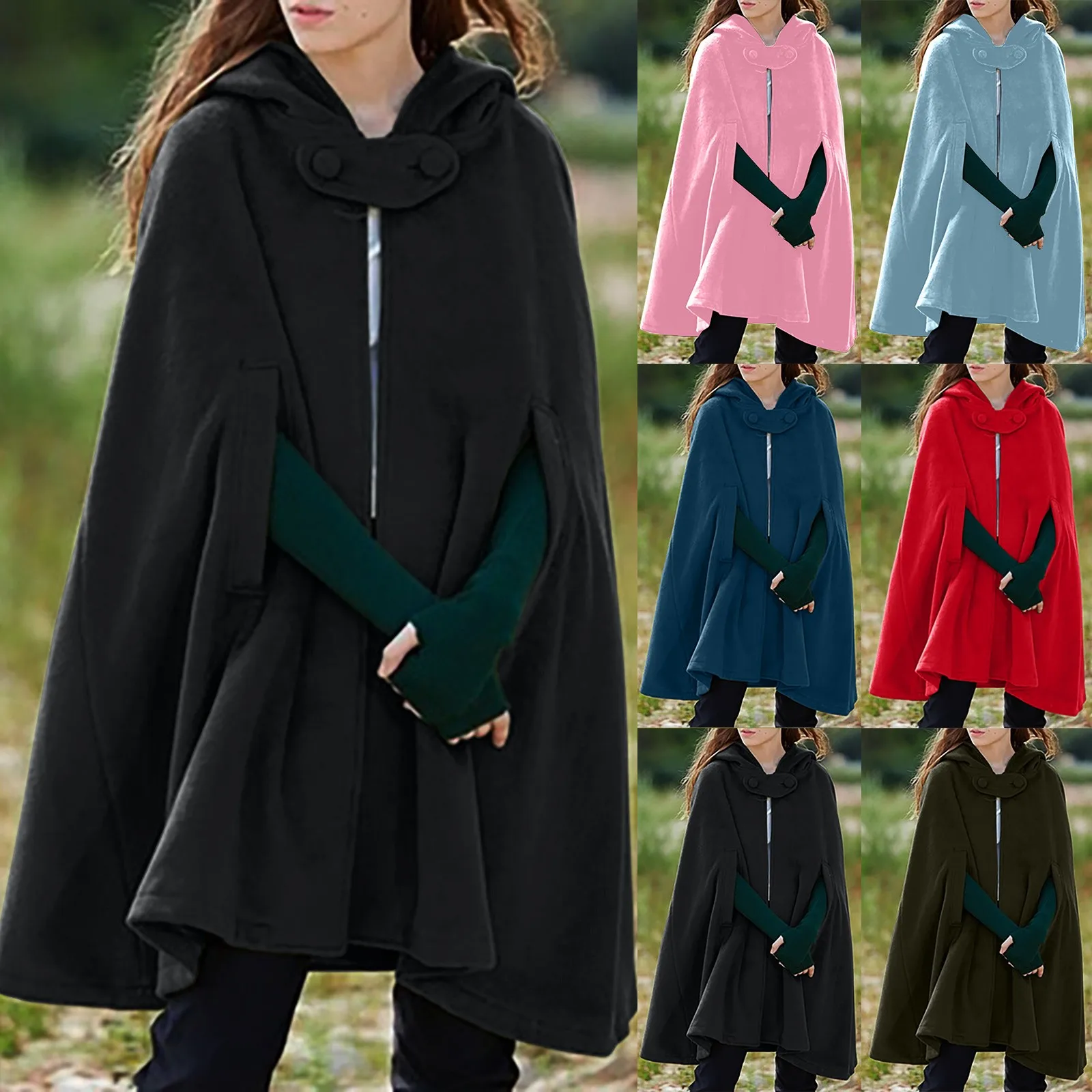 Abrigo-con-capucha-para-mujer-capa-Vintage-disfraces-medievales-Ponchos ...