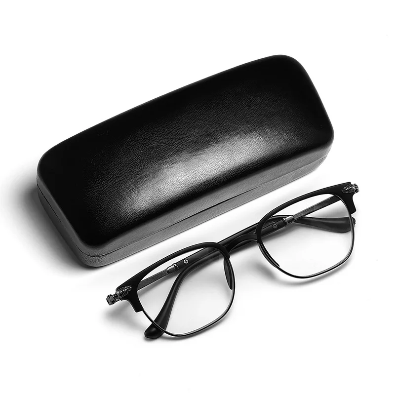 Iron Hard Box Black Leather Edging Glasses Case Myopia Mirror Case ...