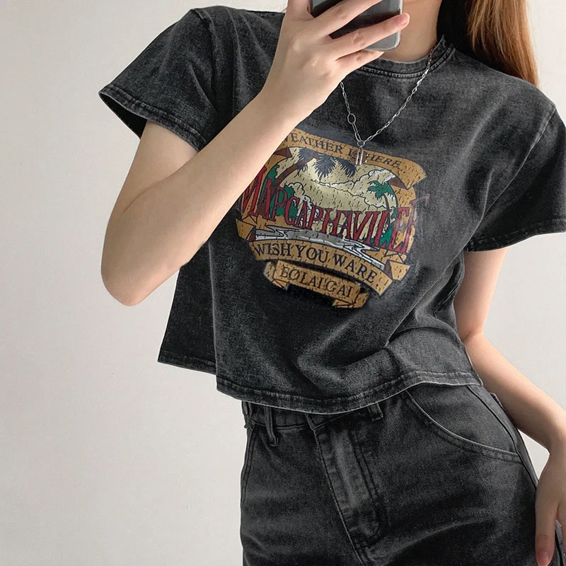 American-vintage-Gyaru-Short-sleeve-T-shirt-Women-Summer-Korean-Sle ...