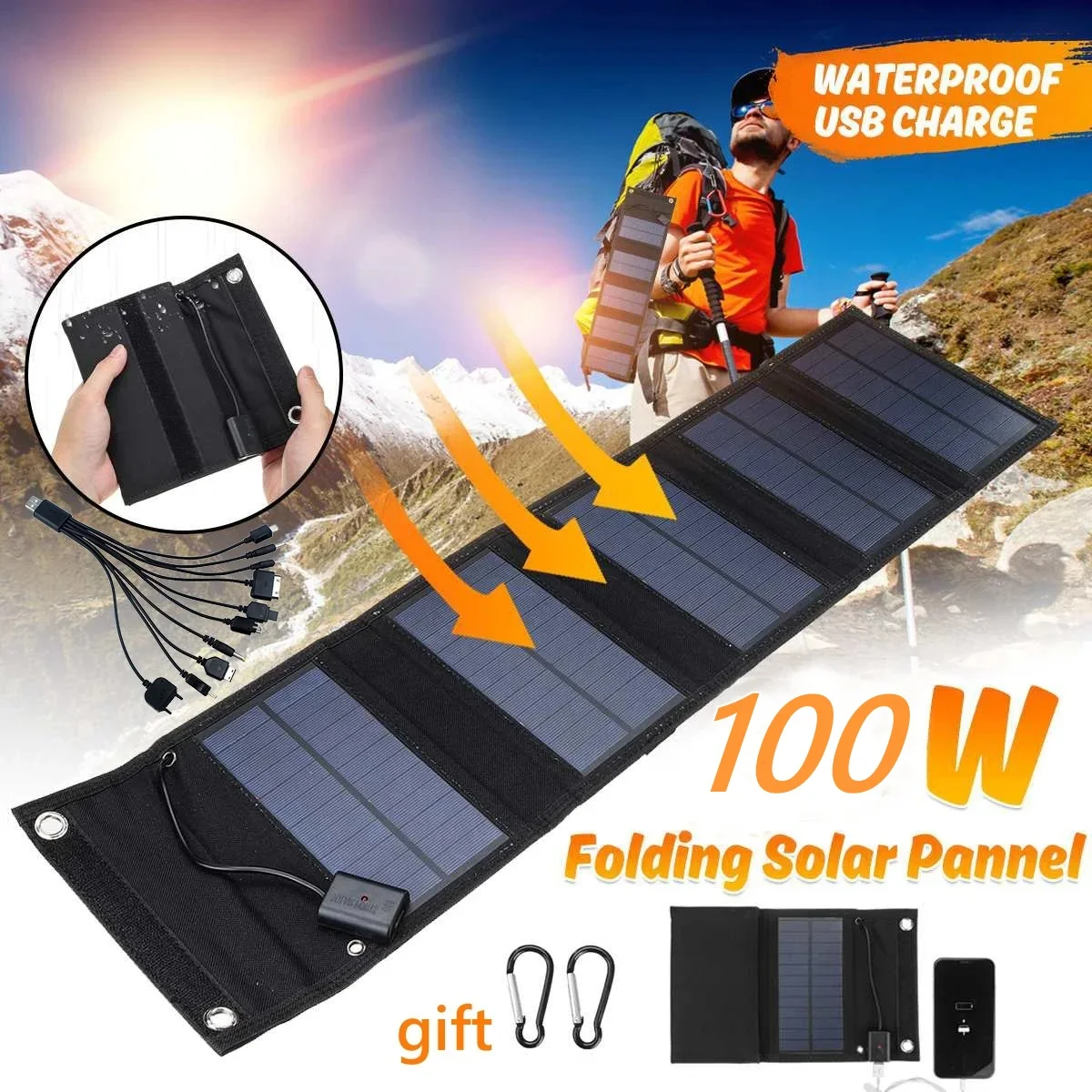 100W-Foldable-Solar-Panel-Phone-Charger-5V-Solar-cell-Plate-USB-Solar ...